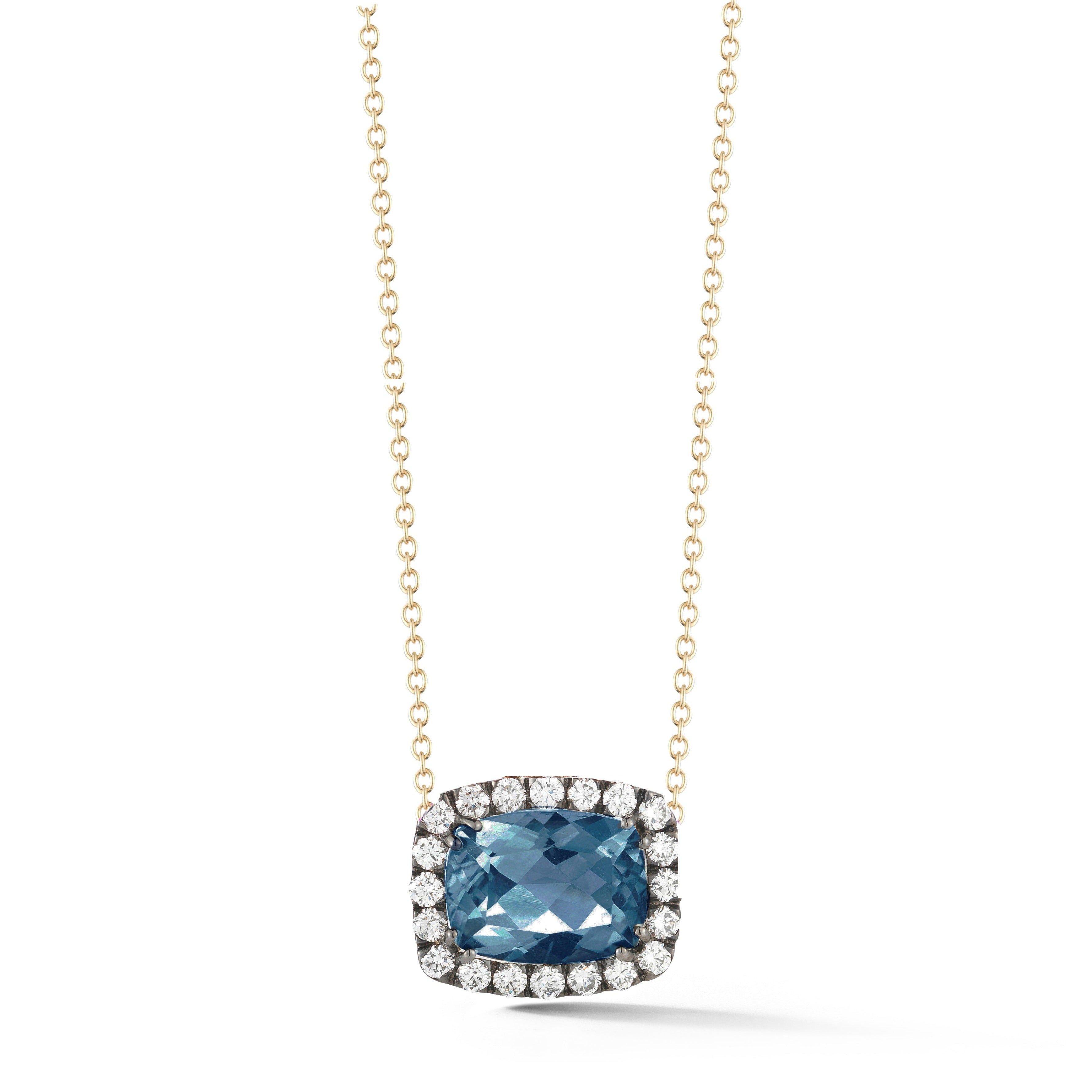 Dynamite - Pendant Necklace with London Blue Topaz and Diamonds, 18k Y ...